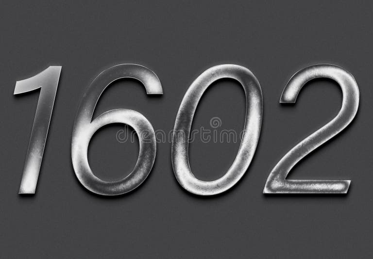 Chrome Metal 3D Number Design of 1602 on Grey Background. Stock ...