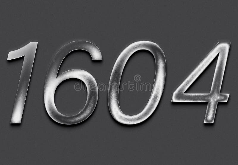 Chrome Metal 3D Number Design of 1604 on Grey Background. Stock ...