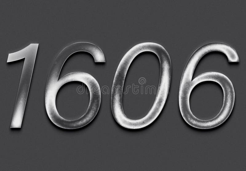 Chrome Metal 3D Number Design of 1606 on Grey Background. Stock ...