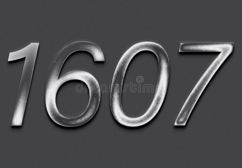 Chrome Metal 3D Number Design of 1607 on Grey Background. Stock ...
