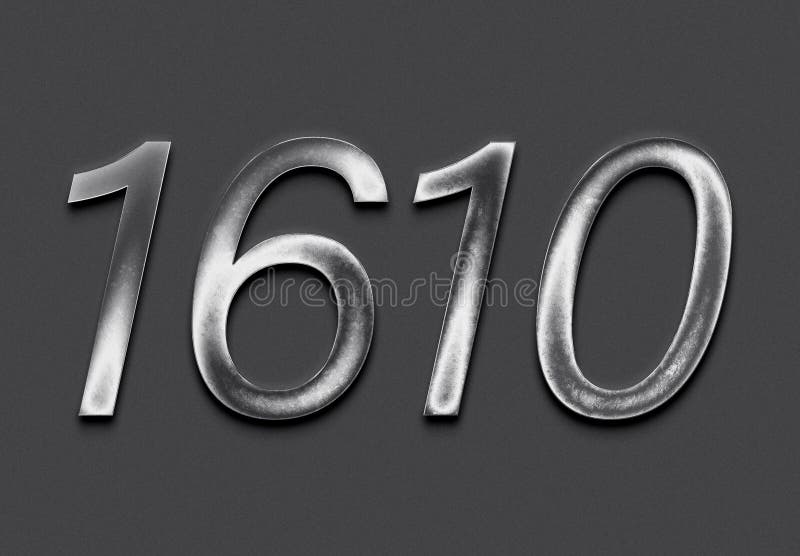 Chrome Metal 3D Number Design of 1610 on Grey Background. Stock ...