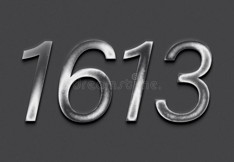 Chrome Metal 3D Number Design of 1613 on Grey Background. Stock ...