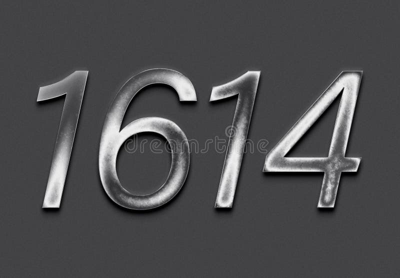 Chrome Metal 3D Number Design of 1614 on Grey Background. Stock ...