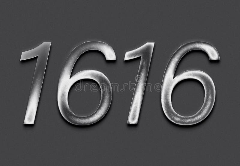 Chrome Metal 3D Number Design of 1616 on Grey Background. Stock ...