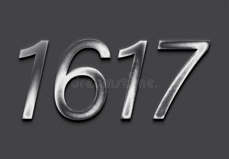 Chrome Metal 3D Number Design of 1617 on Grey Background. Stock ...