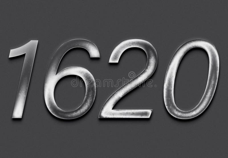 Chrome Metal 3D Number Design of 1620 on Grey Background. Stock ...