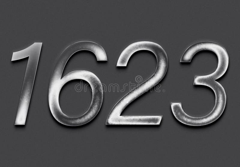Chrome Metal 3D Number Design of 1623 on Grey Background. Stock ...