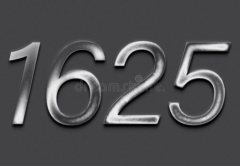 Chrome Metal 3D Number Design of 1625 on Grey Background. Stock ...