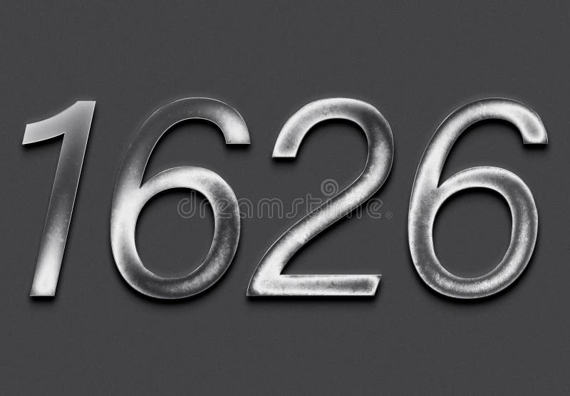 Chrome Metal 3D Number Design of 1626 on Grey Background. Stock ...