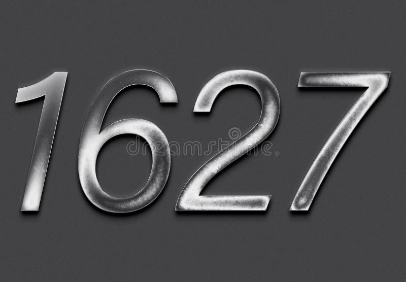 Chrome Metal 3D Number Design of 1627 on Grey Background. Stock ...