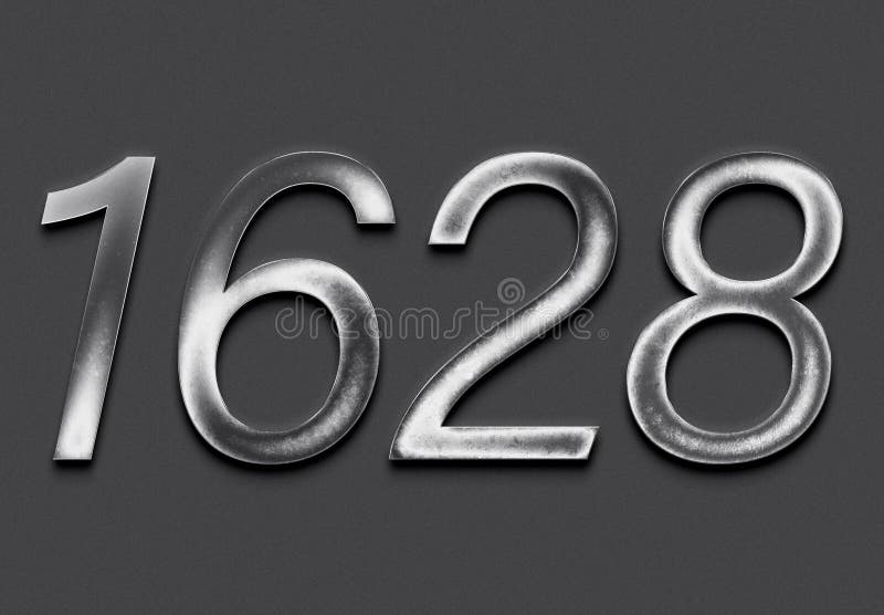 Chrome Metal 3D Number Design of 1628 on Grey Background. Stock ...