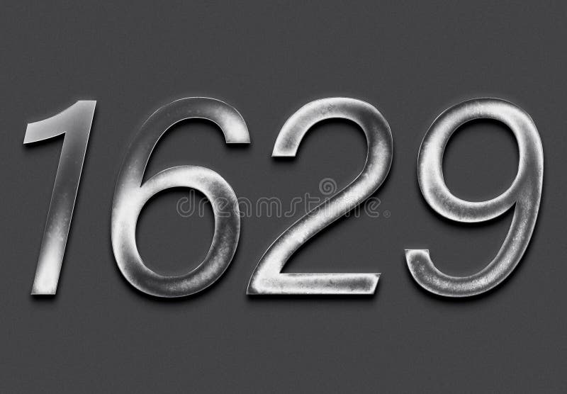 Chrome Metal 3D Number Design of 1629 on Grey Background. Stock ...