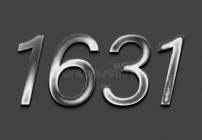 Chrome Metal 3D Number Design of 1631 on Grey Background. Stock ...