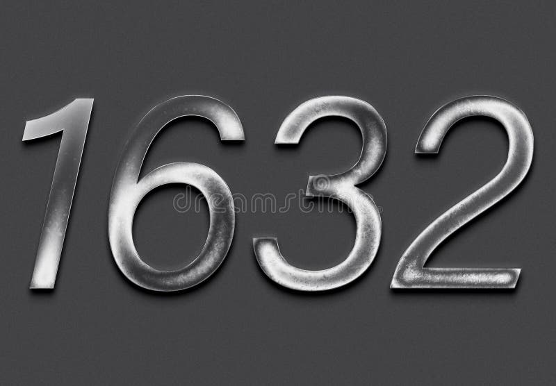 Chrome Metal 3D Number Design of 1632 on Grey Background. Stock ...