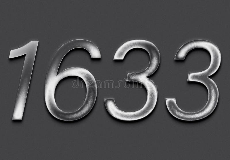 Chrome Metal 3D Number Design of 1633 on Grey Background. Stock ...