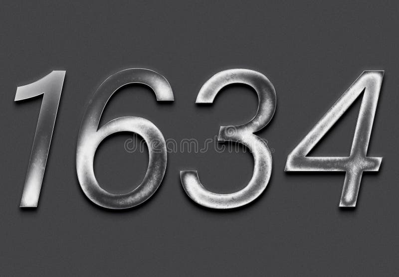 Chrome Metal 3D Number Design of 1634 on Grey Background. Stock ...