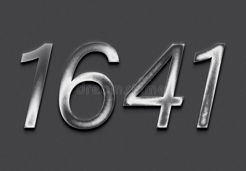Chrome Metal 3D Number Design of 1641 on Grey Background. Stock ...