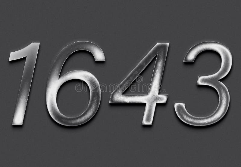 Chrome Metal 3D Number Design of 1643 on Grey Background. Stock ...