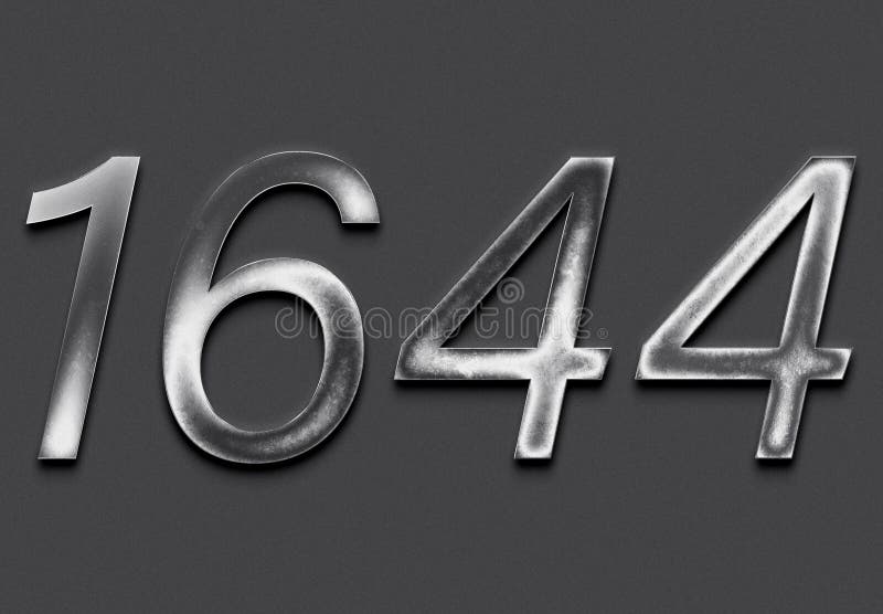 Chrome Metal 3D Number Design of 1644 on Grey Background. Stock ...