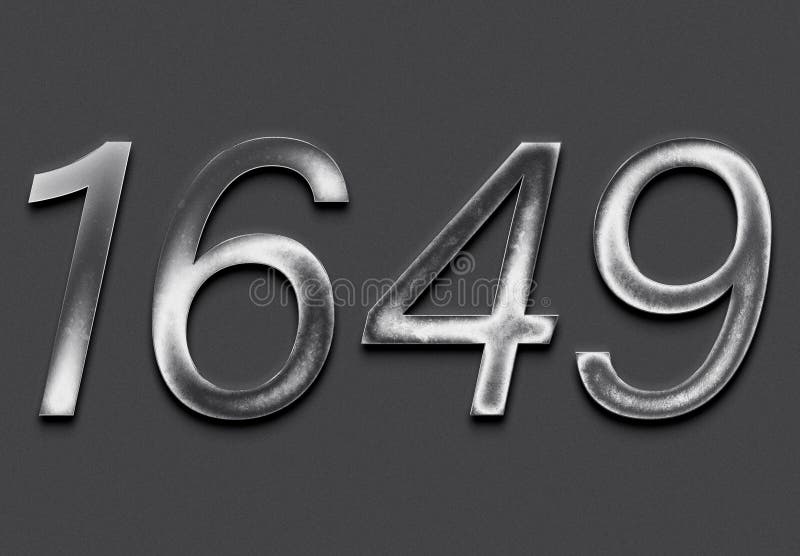 Chrome Metal 3D Number Design of 1649 on Grey Background. Stock ...