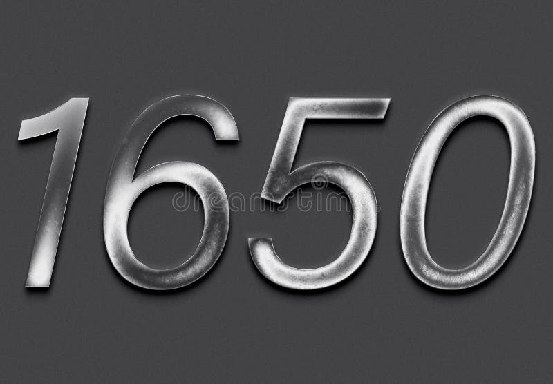 Chrome Metal 3D Number Design of 1650 on Grey Background. Stock ...