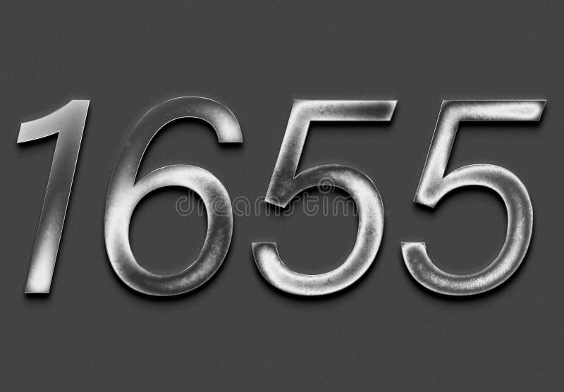 Chrome Metal 3D Number Design of 1655 on Grey Background. Stock Photo ...