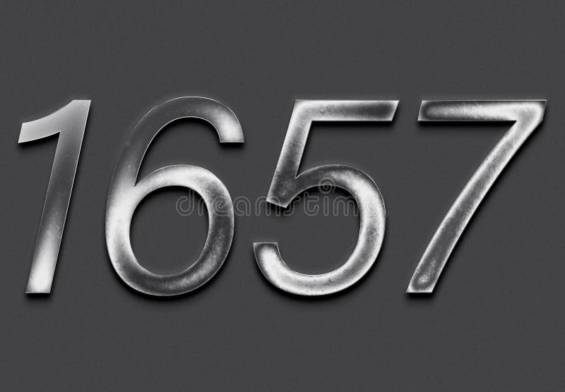 Chrome Metal 3D Number Design of 1657 on Grey Background. Stock Image ...
