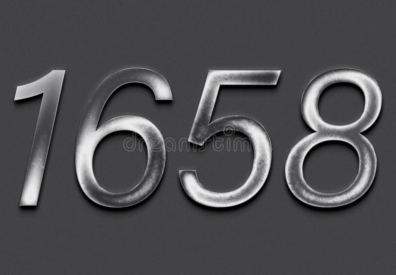 Chrome Metal 3D Number Design of 1658 on Grey Background. Stock Photo ...