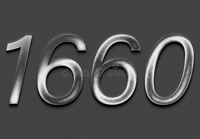 Chrome Metal 3D Number Design of 1660 on Grey Background. Stock Photo ...