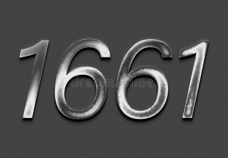 Chrome Metal 3D Number Design of 1661 on Grey Background. Stock Image ...