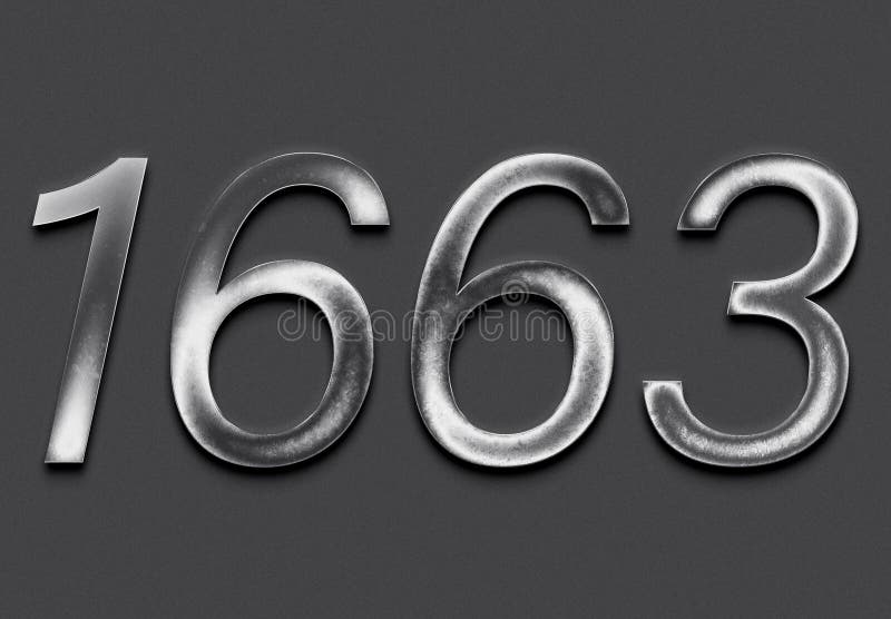 Chrome Metal 3D Number Design of 1663 on Grey Background. Stock Image ...
