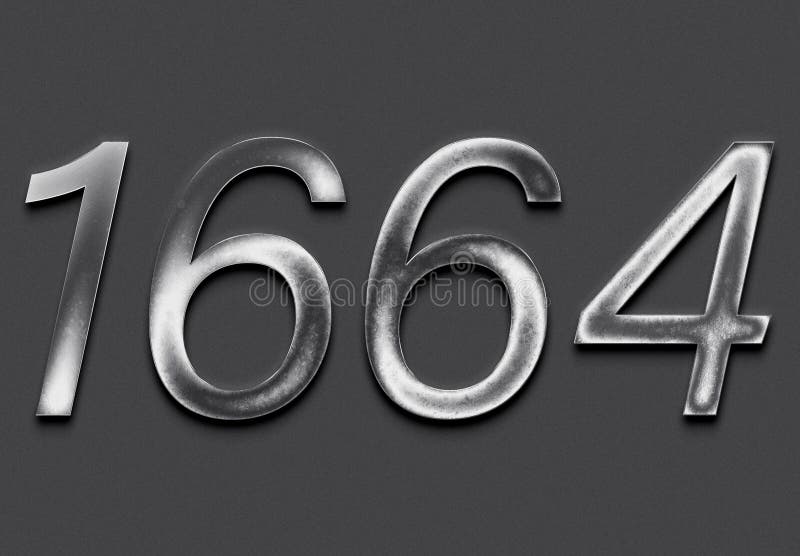 Chrome Metal 3D Number Design of 1664 on Grey Background. Stock Photo ...