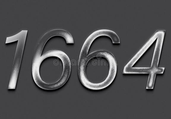 Chrome Metal 3D Number Design of 1664 on Grey Background. Stock Photo ...