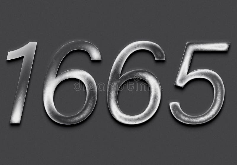Chrome Metal 3D Number Design of 1665 on Grey Background. Stock Image ...