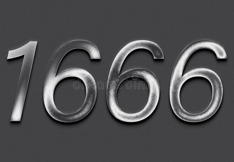 Chrome Metal 3D Number Design of 1666 on Grey Background. Stock Image ...