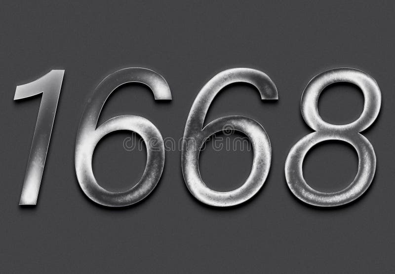 Chrome Metal 3D Number Design of 1668 on Grey Background. Stock Image ...