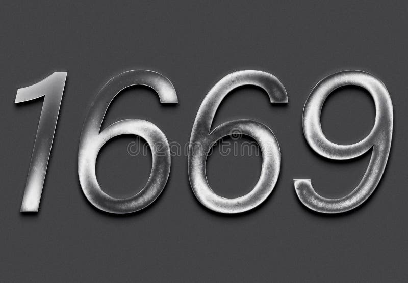 Chrome Metal 3D Number Design of 1669 on Grey Background. Stock Photo ...