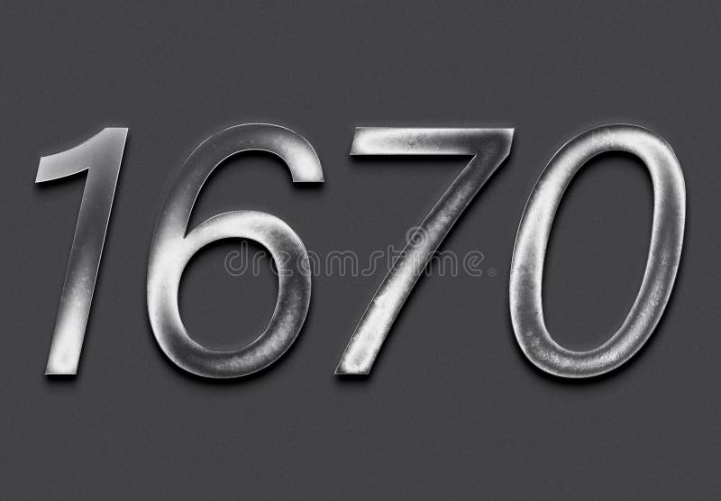 Chrome Metal 3D Number Design of 1670 on Grey Background. Stock Photo ...