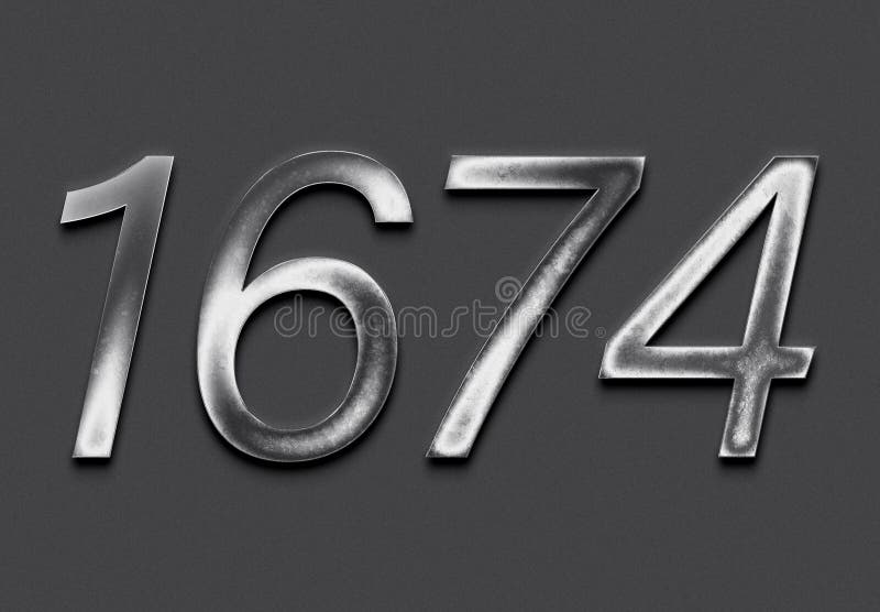 Chrome Metal 3D Number Design of 1674 on Grey Background. Stock Image ...