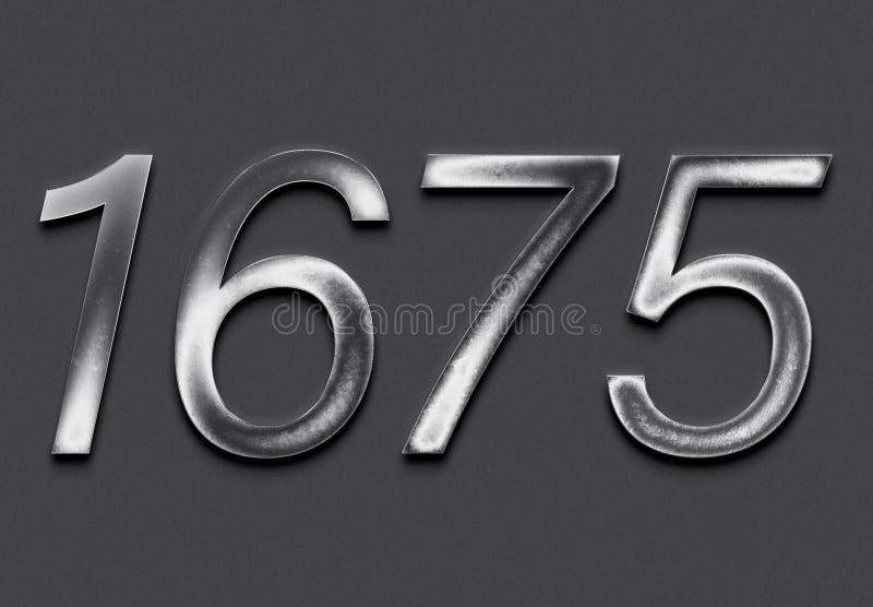 Chrome Metal 3D Number Design of 1675 on Grey Background. Stock Photo ...