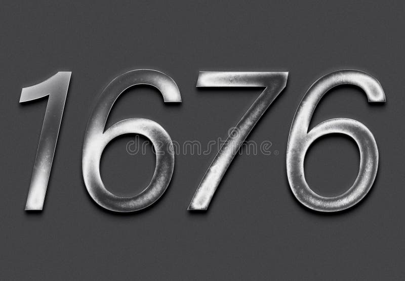 Chrome Metal 3D Number Design of 1676 on Grey Background. Stock Image ...