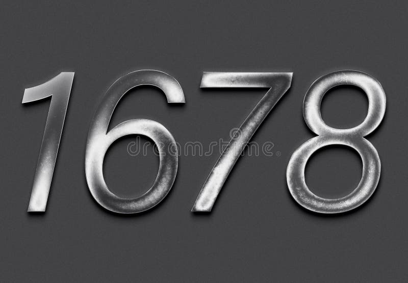 Chrome Metal 3D Number Design of 1678 on Grey Background. Stock Image ...