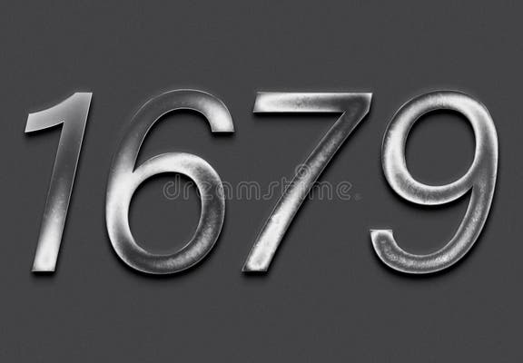 Chrome Metal 3D Number Design of 1679 on Grey Background. Stock Image ...