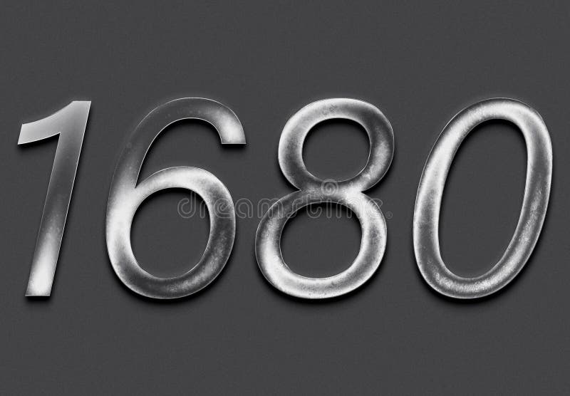 Chrome Metal 3D Number Design of 1680 on Grey Background. Stock Photo ...