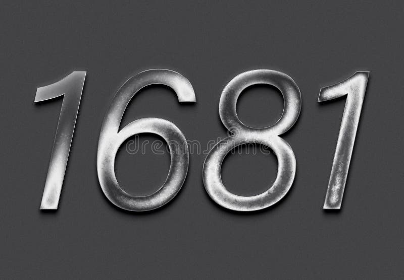 Chrome Metal 3D Number Design of 1681 on Grey Background. Stock Photo ...