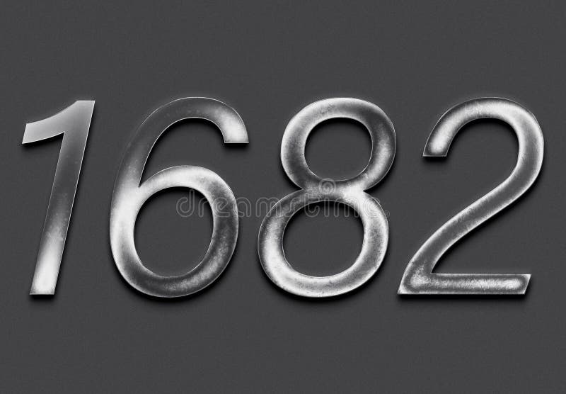Chrome Metal 3D Number Design of 1682 on Grey Background. Stock Image ...