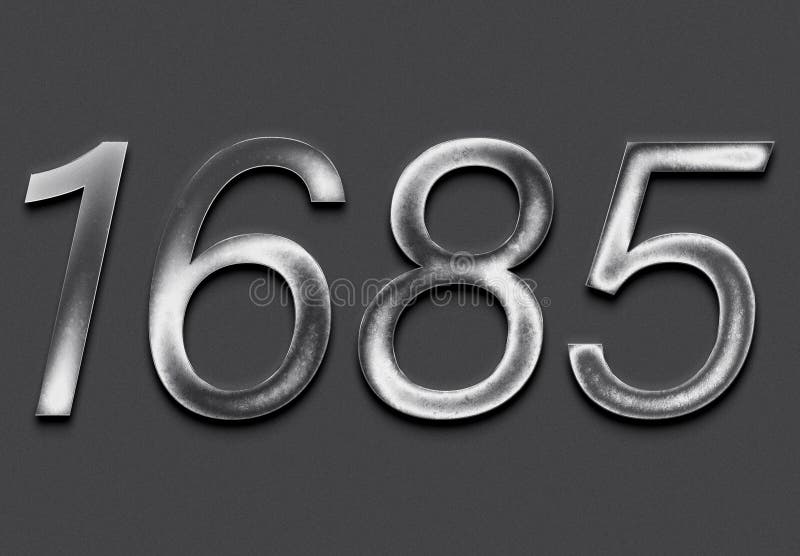 Chrome Metal 3D Number Design of 1685 on Grey Background. Stock Photo ...