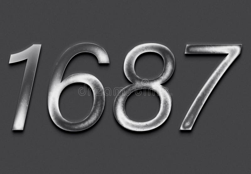 Chrome Metal 3D Number Design of 1687 on Grey Background. Stock Photo ...