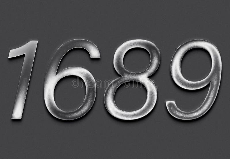 Chrome Metal 3D Number Design of 1689 on Grey Background. Stock Image ...