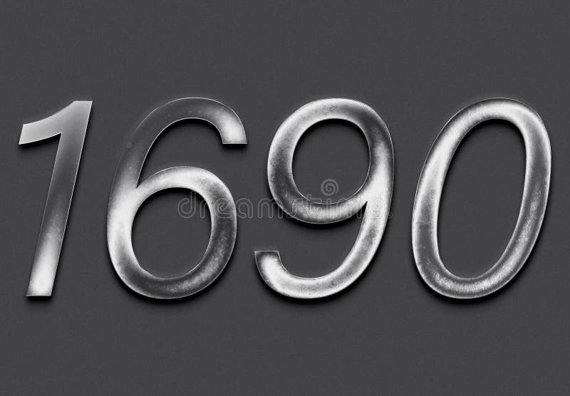 Chrome Metal 3D Number Design of 1690 on Grey Background. Stock Image ...